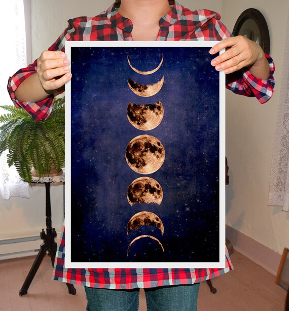 Moon Posterfull Moonmoon Art With Moon Phasesastronomy | Etsy