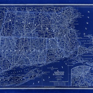 1887 Southern New England Map Reprint, (cram's Massachusetts, Rhode ...