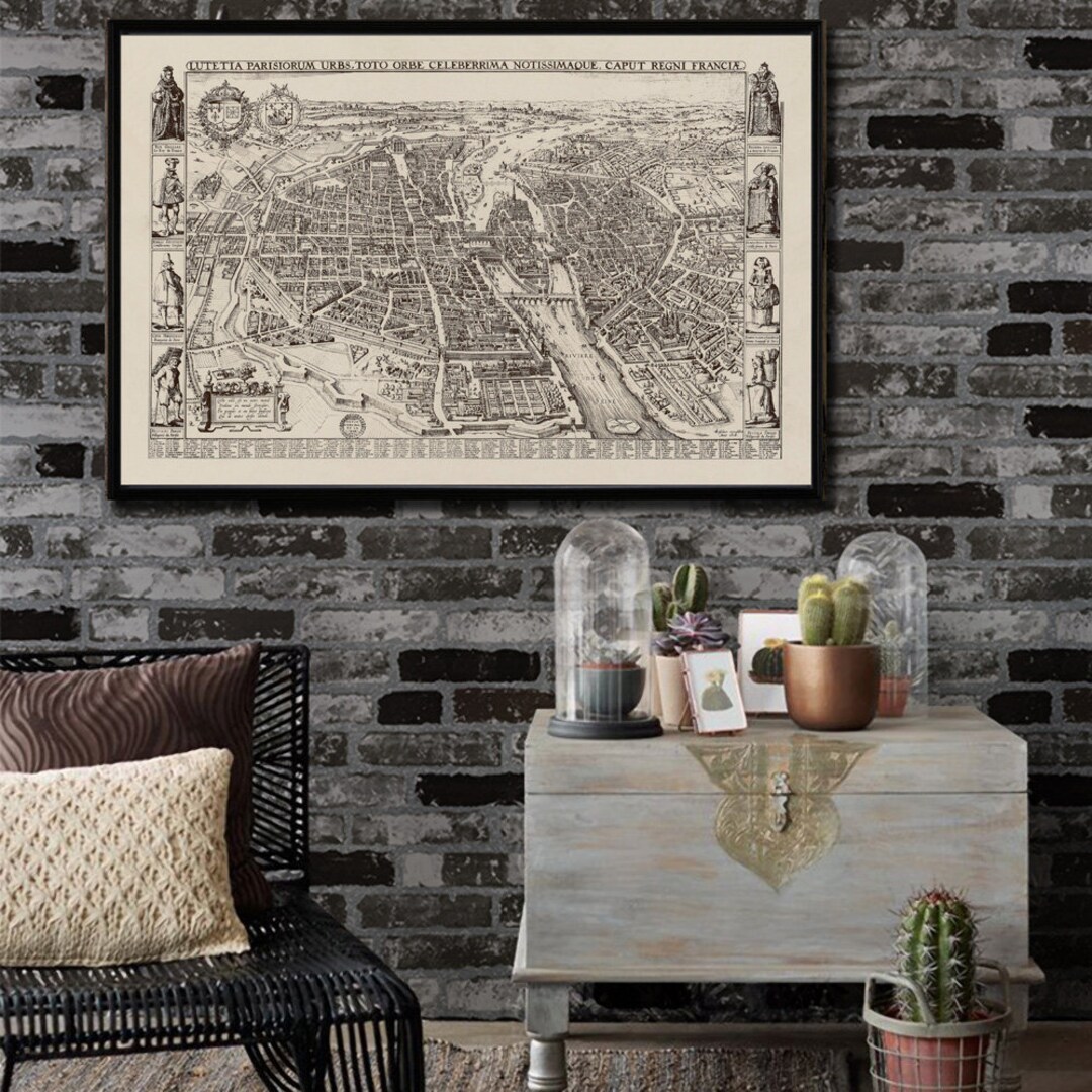 Bird's Eye View Map of Paris 1618 Reprint, Central Paris of the 1600s 3 ...