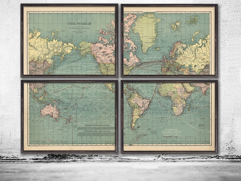 1912 World Map Reprint Kid's/nursery World Map Reprint | Etsy