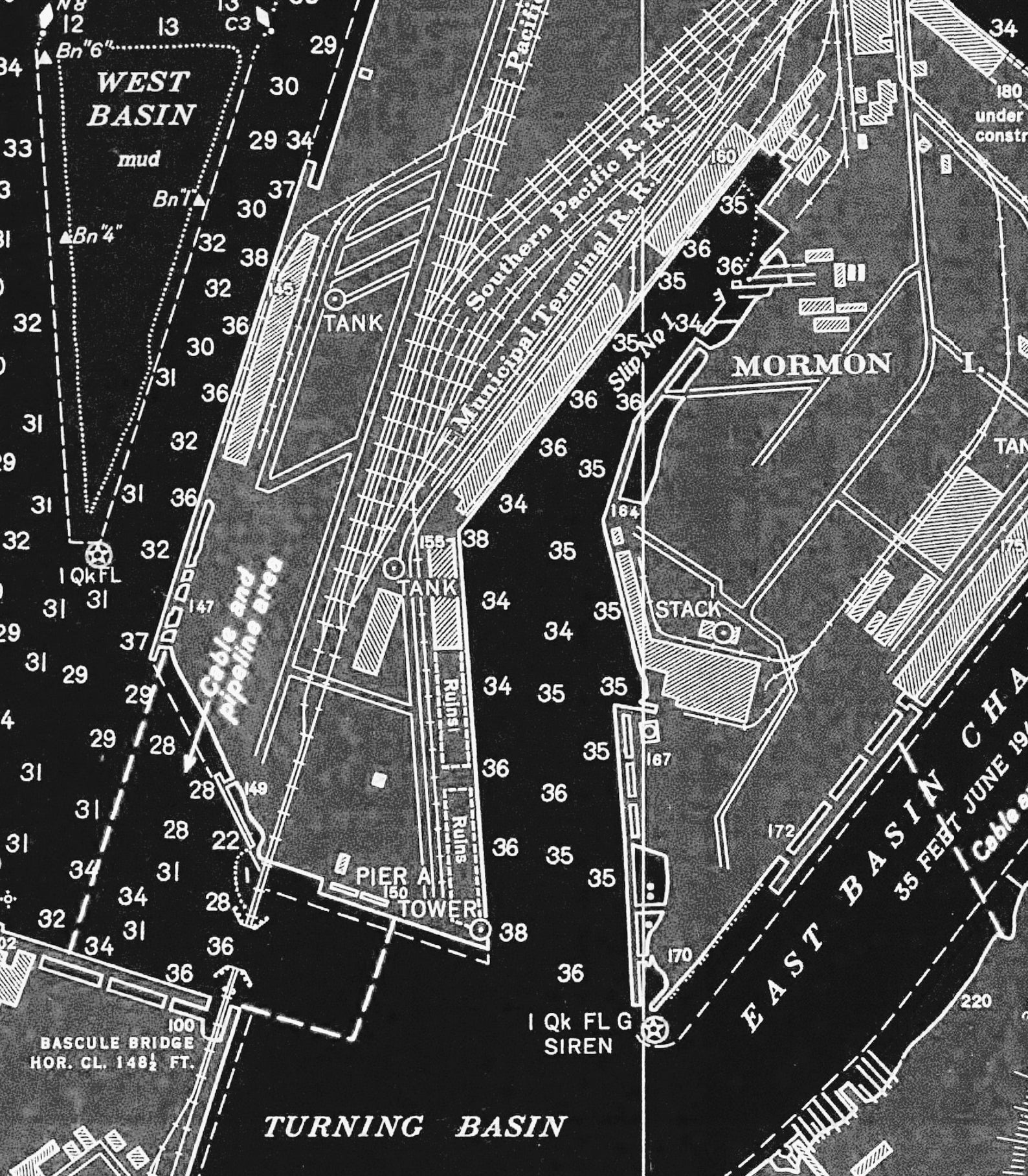 1948 Los Angeles and Long Beach Harbors Nautical Chart Reprint - 6 L/XL ...