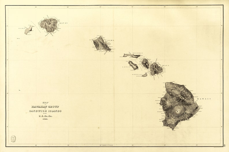 1841 Hawaii Islands Map Reprint Vintage Hawaiian Map Reprint - Etsy