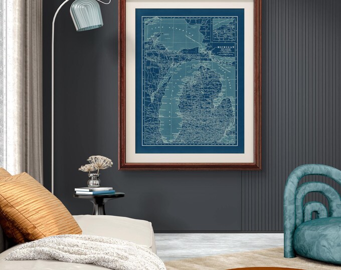 1920 Michigan Map Reprint, Retro Map Decor, 3 Large Sizes to 30 X 40 ...