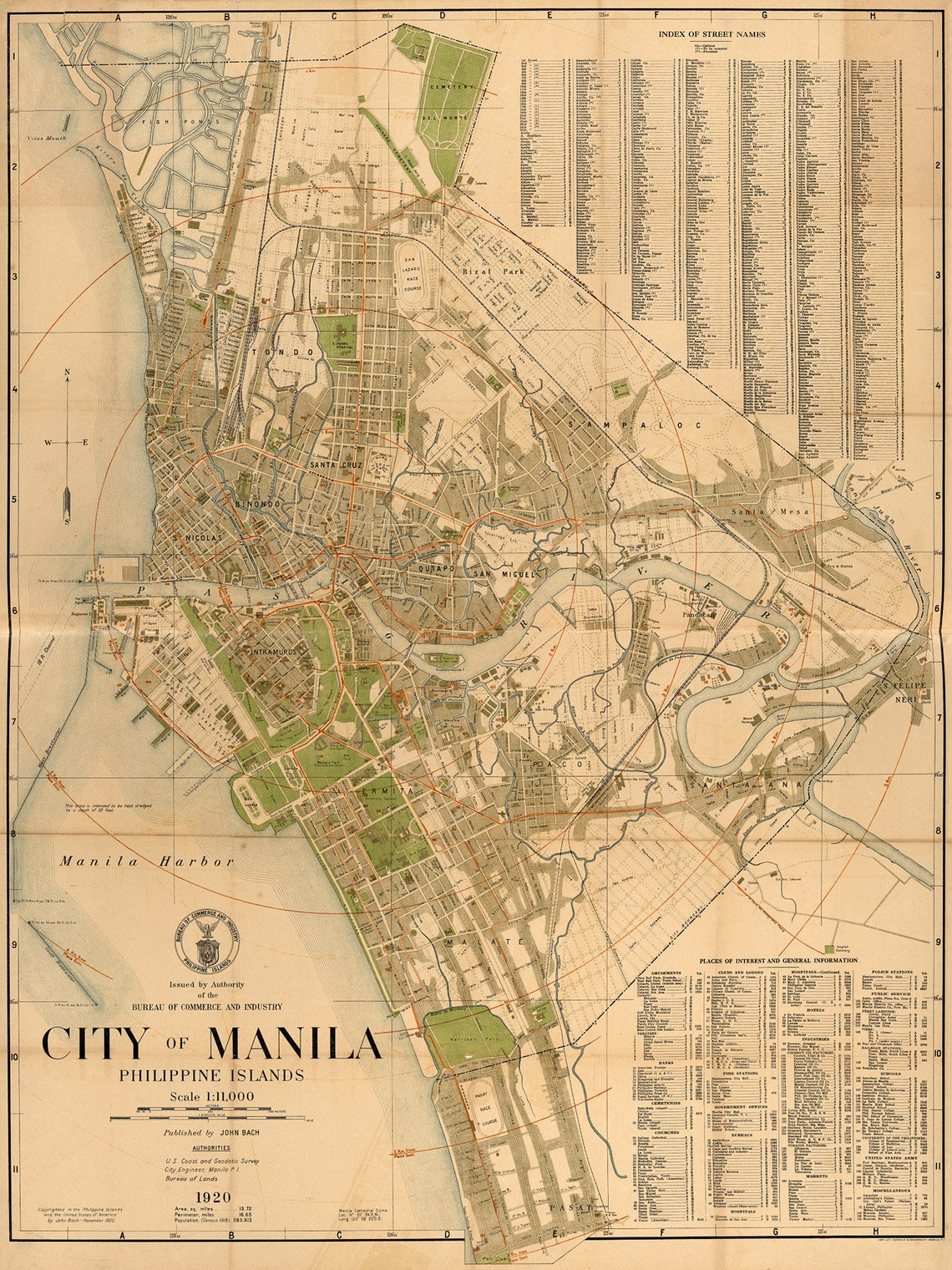1920 Manila Map Reprint, Vintage Manila (philippines) Map Reprint - 3 ...