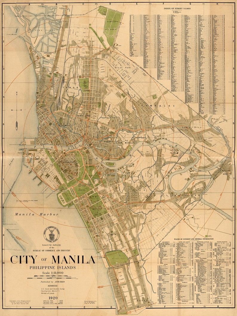 1920 Manila map reprint vintage Manila Philippines map | Etsy
