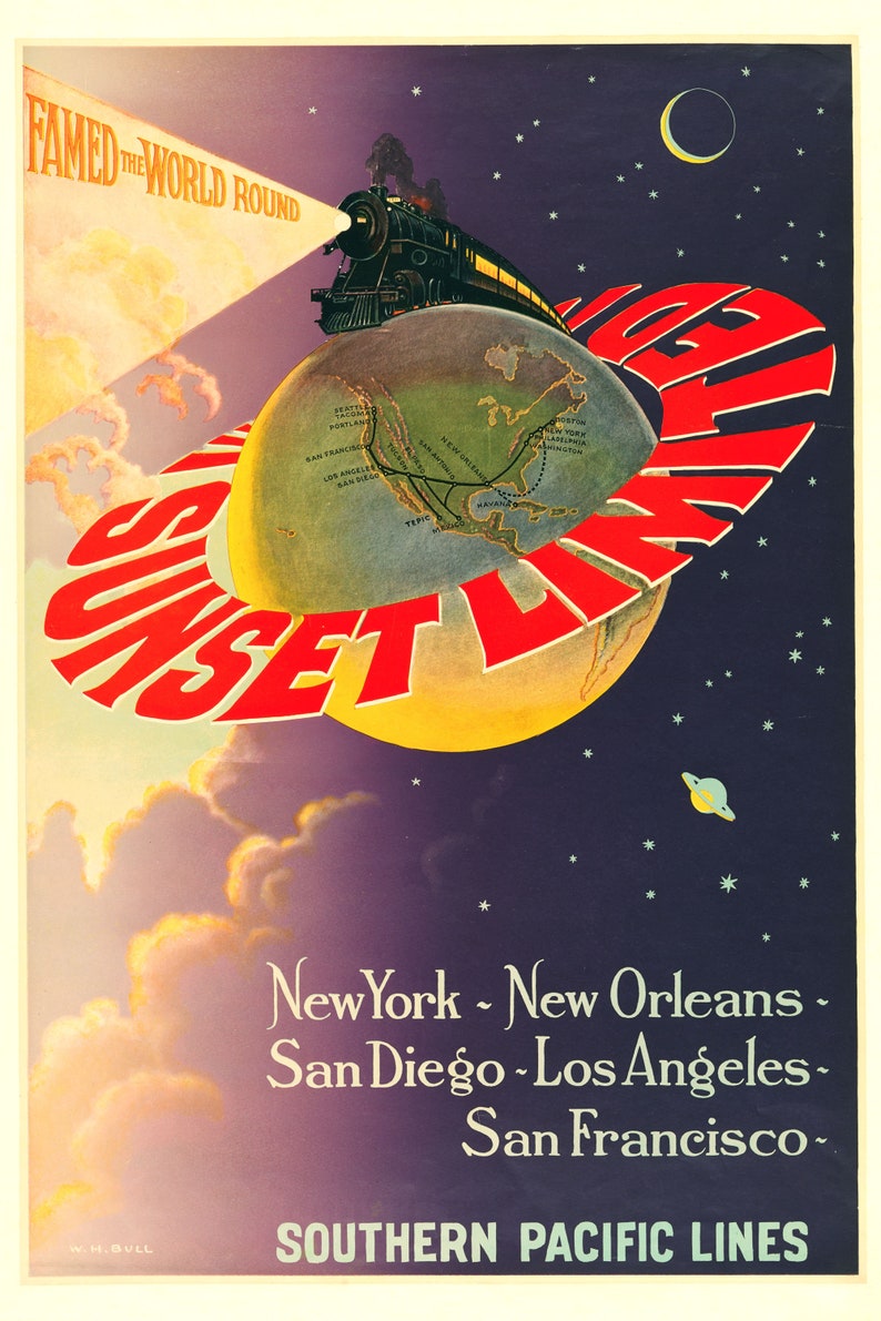 1921 Sunset Limited Train Poster Reprint- Travel Ad Poster Reprint ...