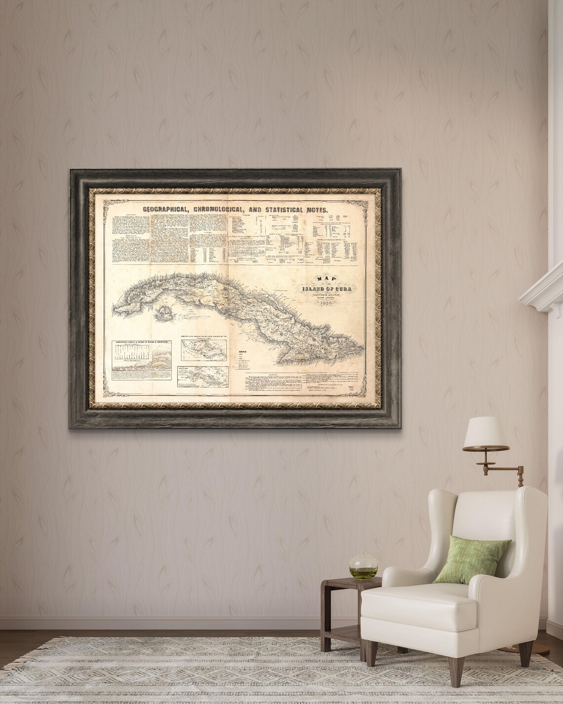 1855 Cuba Map Reprint, Cuba Informational Map - 3 Color Choices & 6 ...