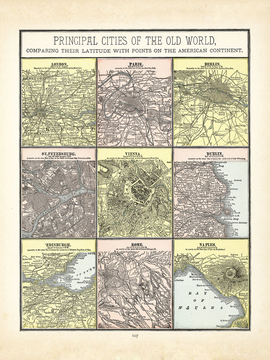 1887 Old World City Map Reprint Set- Victorian-era World Cities Map ...
