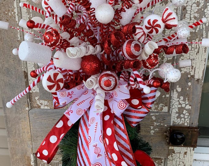 Christmas Tree Topper Candy Tree Topper Red White Tree Decor Peppermint ...
