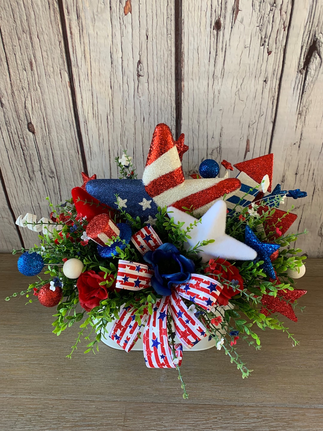 Patriotic Table Arrangement Patriotic Centerpiece Americana Decor ...