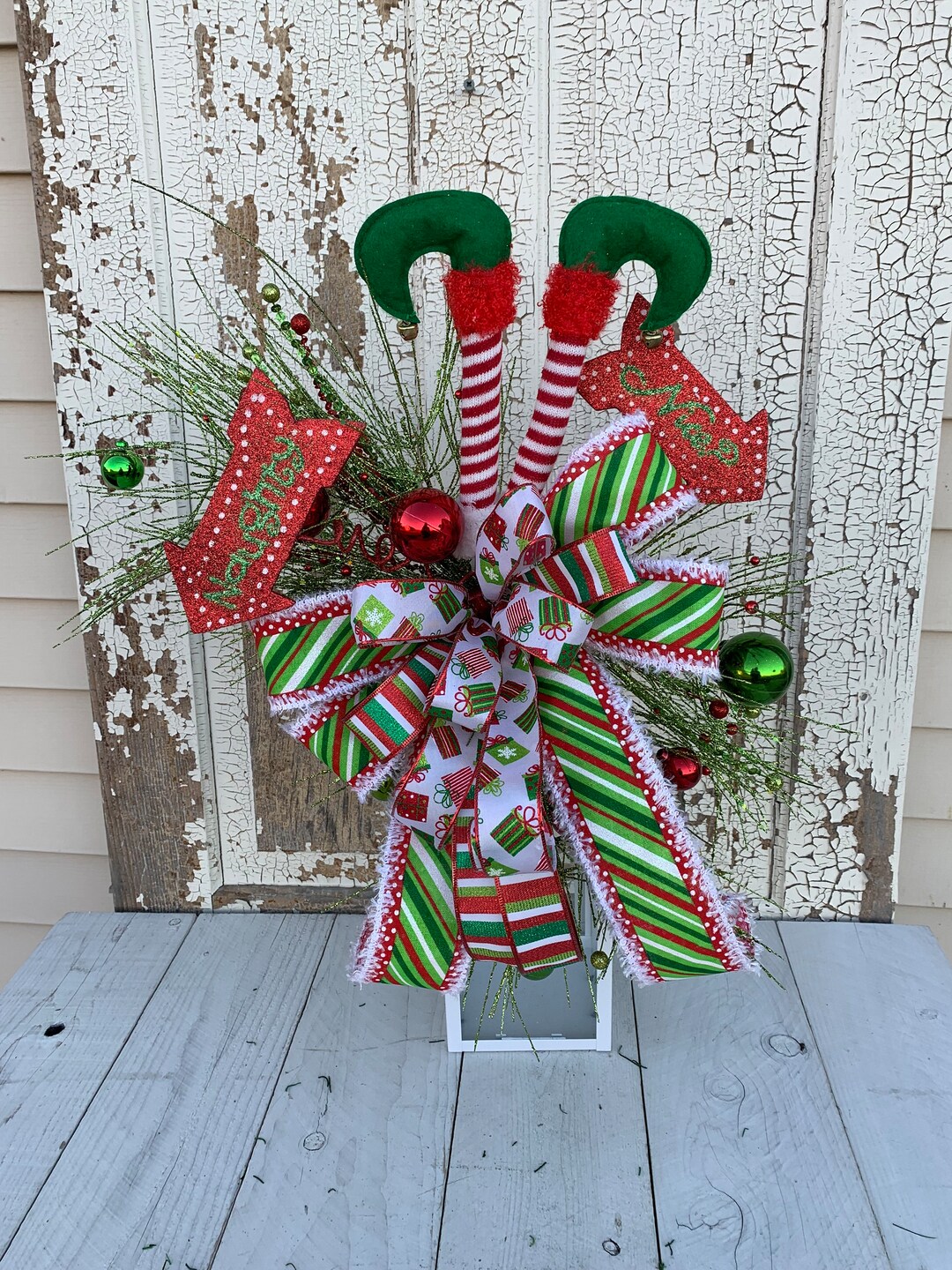 Christmas Elf Lantern Swag Centerpiece Christmas Table Centerpiece ...