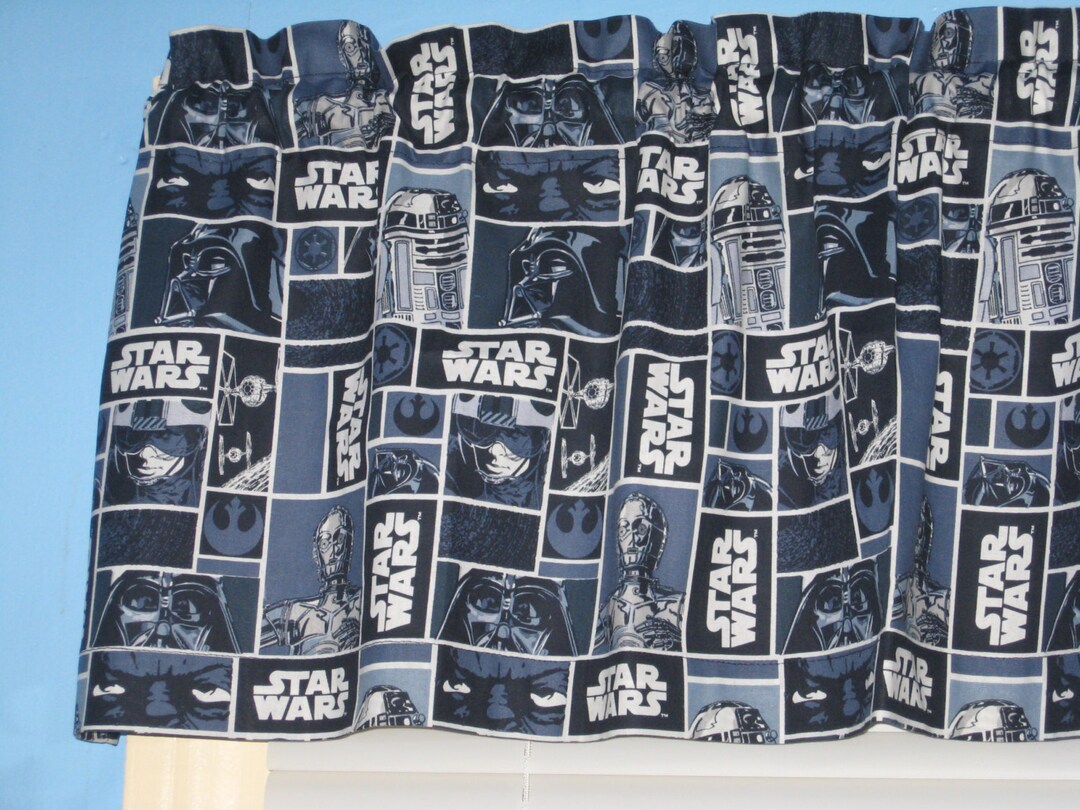 LINED Cotton Blue Navy White Star Wars Window Curtain Valance - Etsy