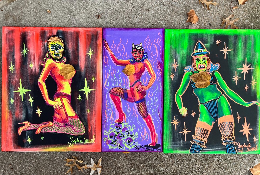 Monster Mask Pinup Original Paintings - Etsy