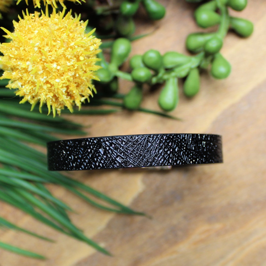 Dancing Shadow Midi Stacker / Black Shimmer Leather Bangle / 10mm Magnetic Clasp Stacking ...