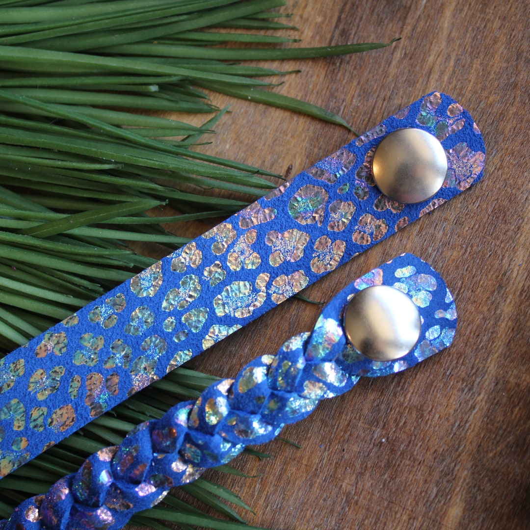 Atlas Braided Leather Bracelet / Rainbow Metallic Leather / Three ...