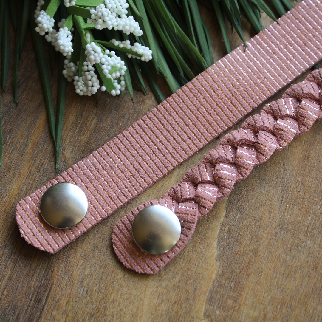 Pink Pinstripe Braided Leather Bracelet / Pink Leather Braid / Sparkle ...