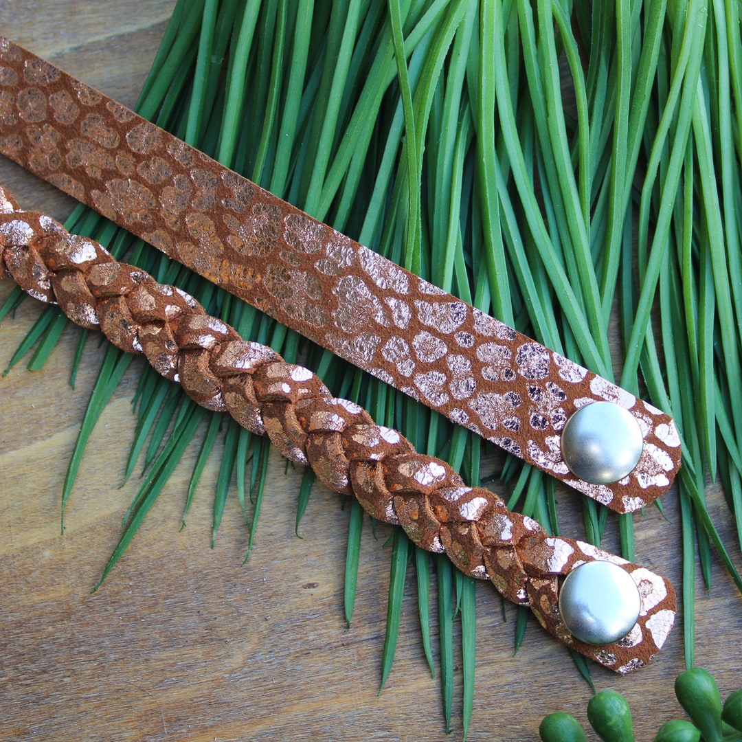 Iced Oatmeal Cookie Braided Leather Bracelet / Leopard Leather Braid ...
