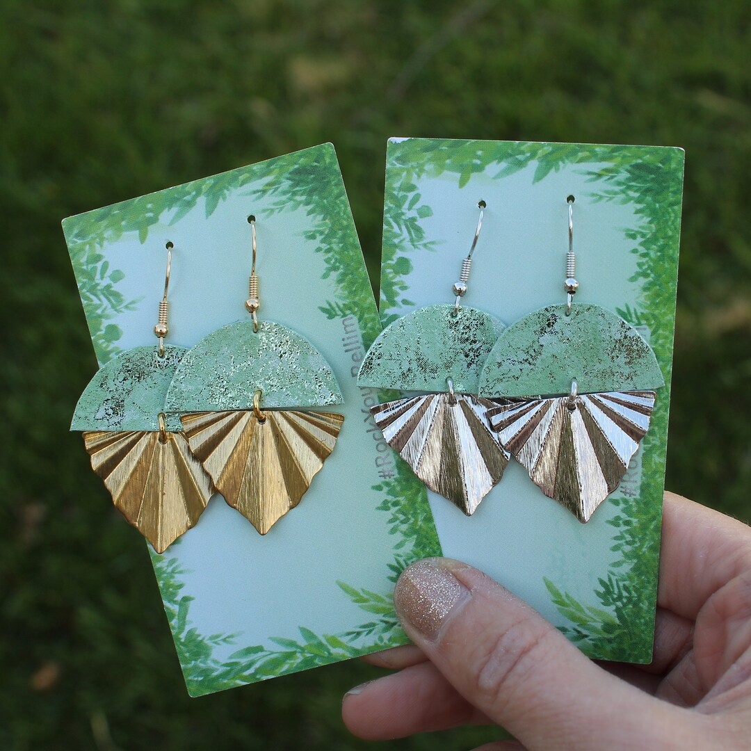 Mint Porcelain Leather and Metal Horizon Earrings / Sparkle Earrings ...