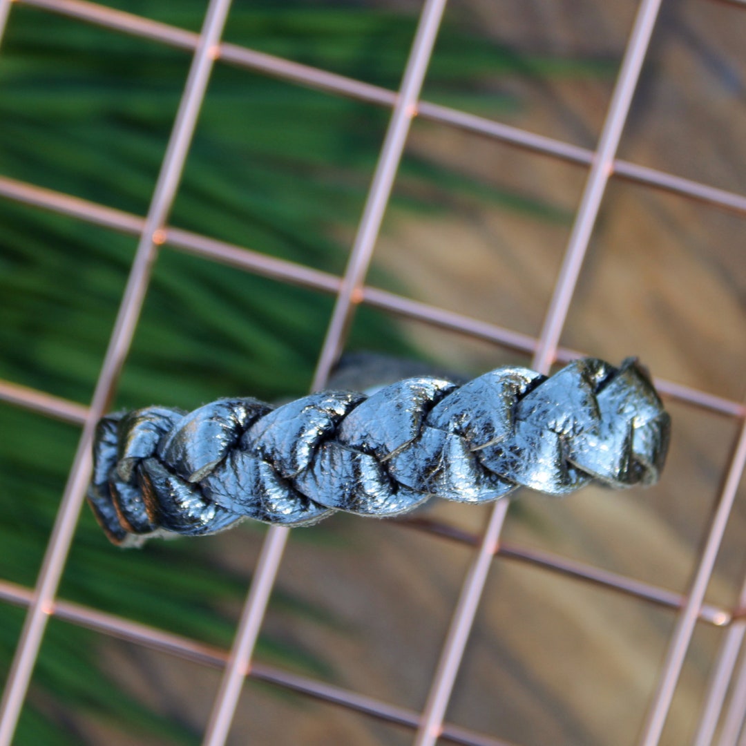 Graphite Metallic Braided Leather Bracelet / Leather Braid /silver ...