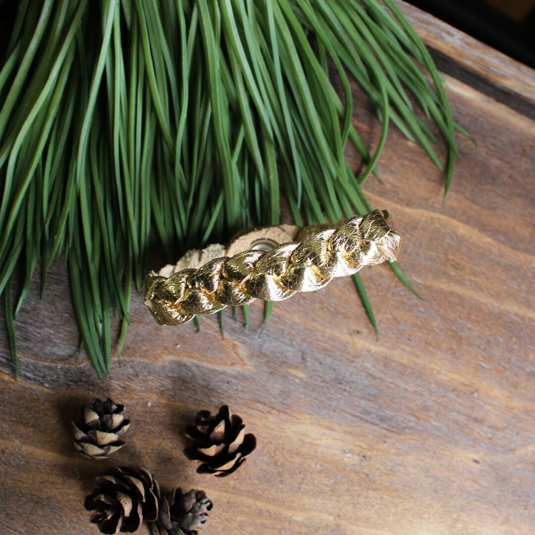 Gold Rush Braided Leather Bracelet / Leather Braid / Metallic Leather ...