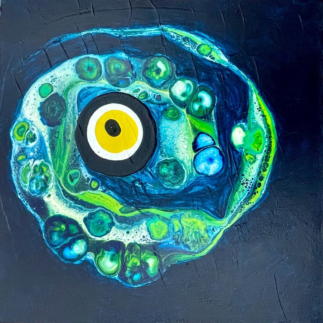Evil Eye Abstract Painting, Blue and Gold Textured Wall Art, Nazar ...
