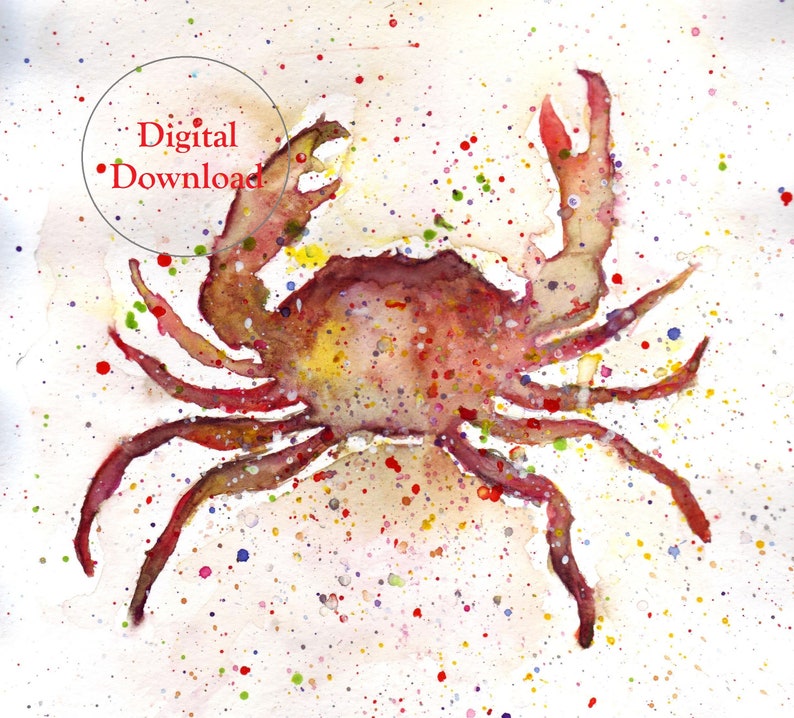 Crab Digital Printable Wall Art Download Print Watercolor Beach Art ...