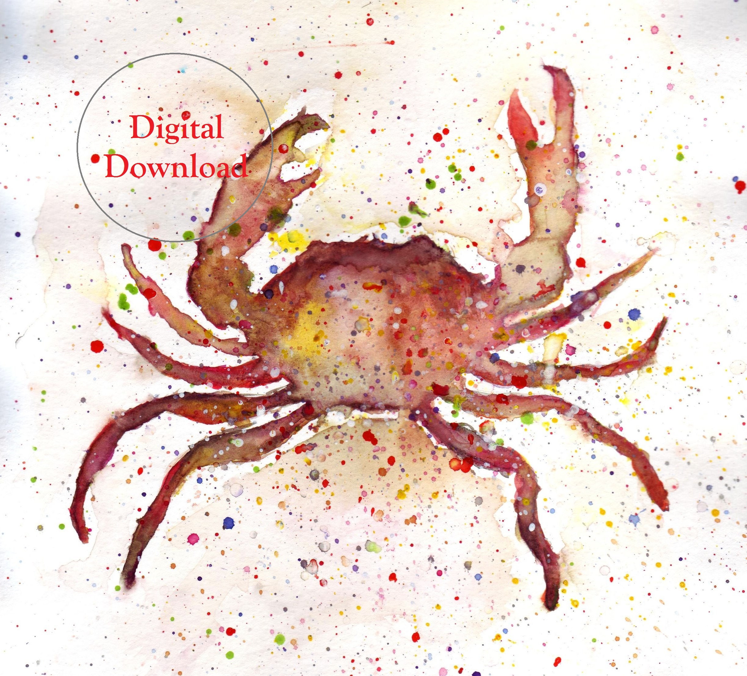 Crab Digital Printable Wall Art Download Print Watercolor Beach Art ...