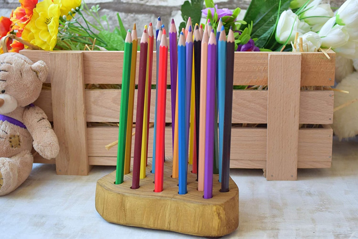 Kids Wood Pencil Holder School Desk Organizer Nursery Desktop Preschool ...