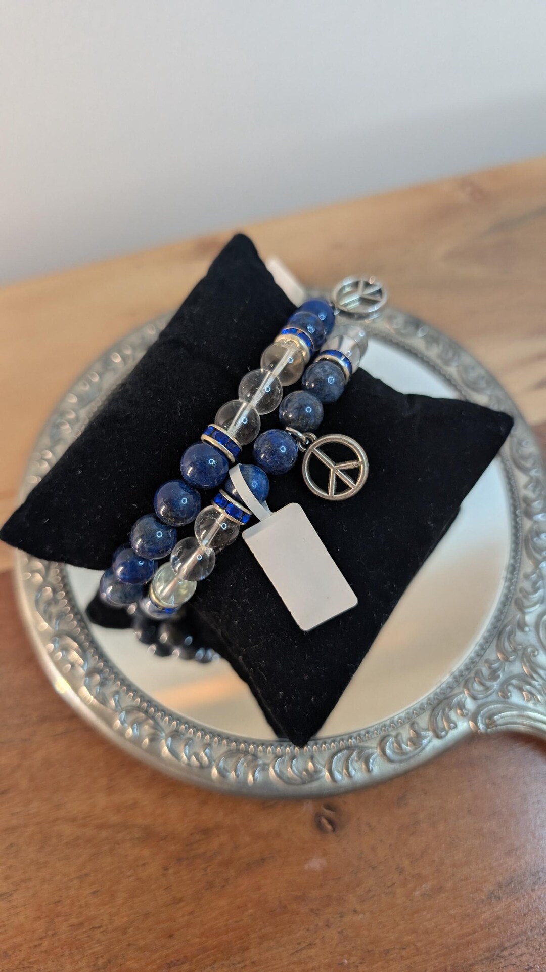 Blue Lapis and Peace Sign Protection Stretch Bracelet - Etsy