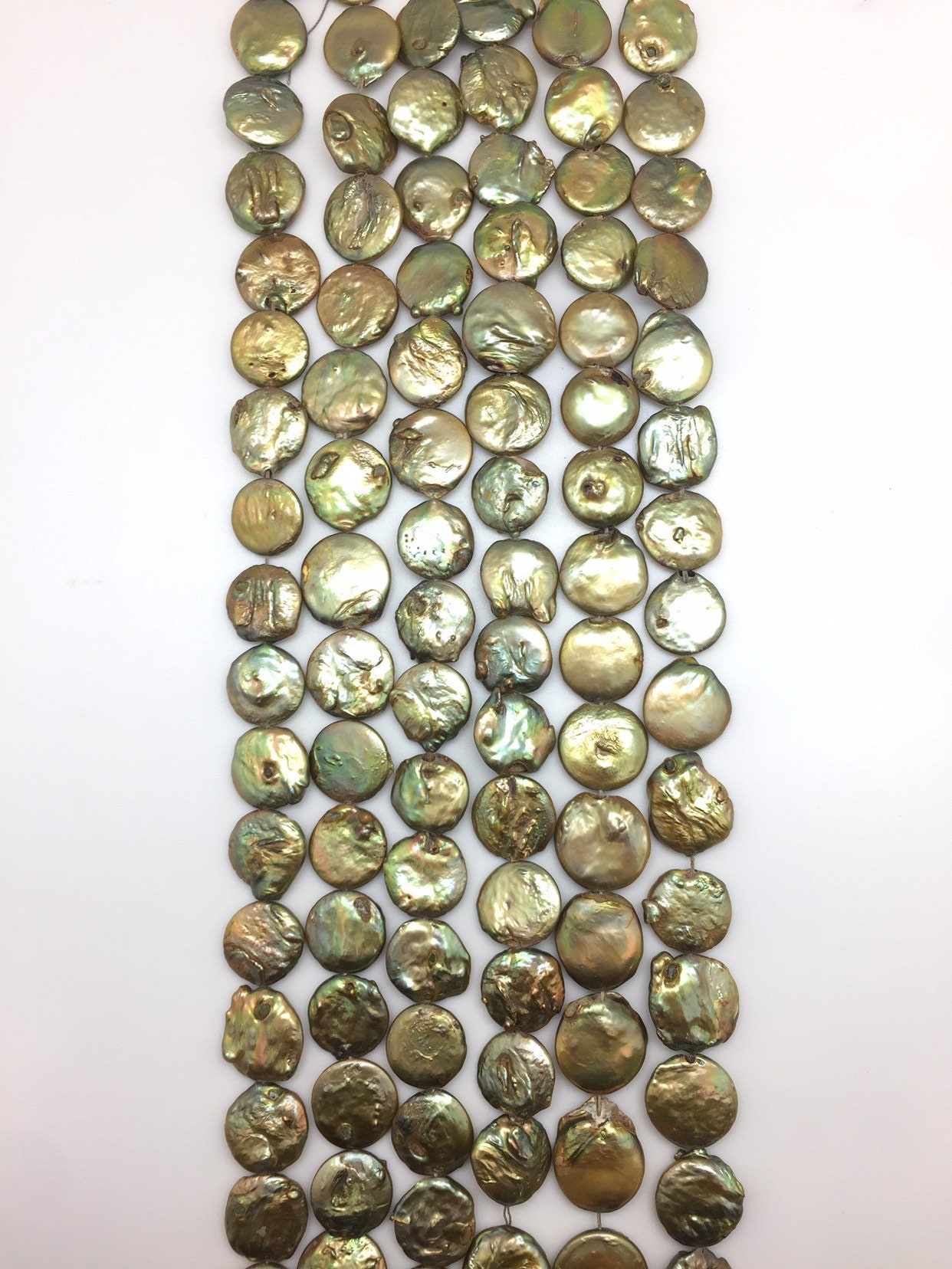 18-22mm Large Metallic Green Coin Freshwater Pearls Strand 15 " - Etsy