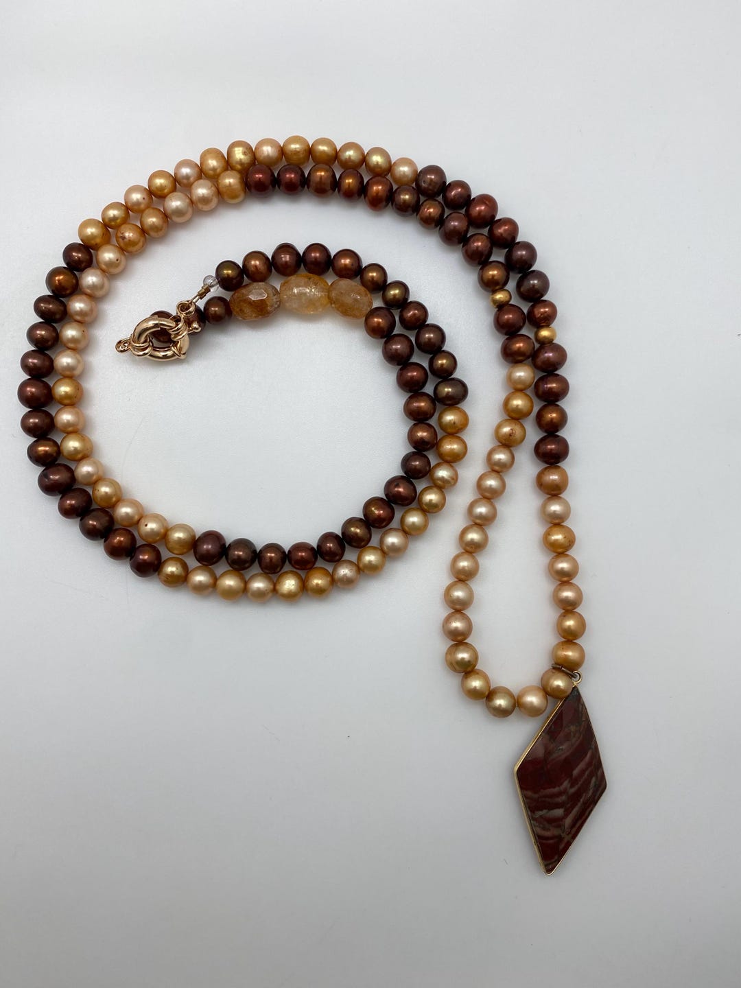 45.5inch Chocolate Brown & Light Yellow Potato Pearl Necklace With ...
