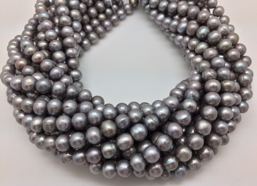 Dark Icy Silver 7.5mm-9mm Round Potato Freshwater Pearls Strand 16 " - Etsy