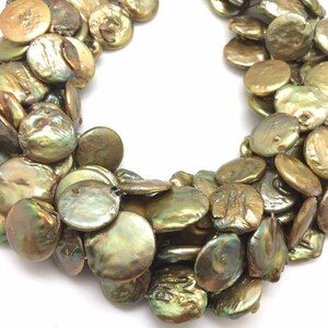 18-22mm Large Metallic Green Coin Freshwater Pearls Strand 15 " - Etsy