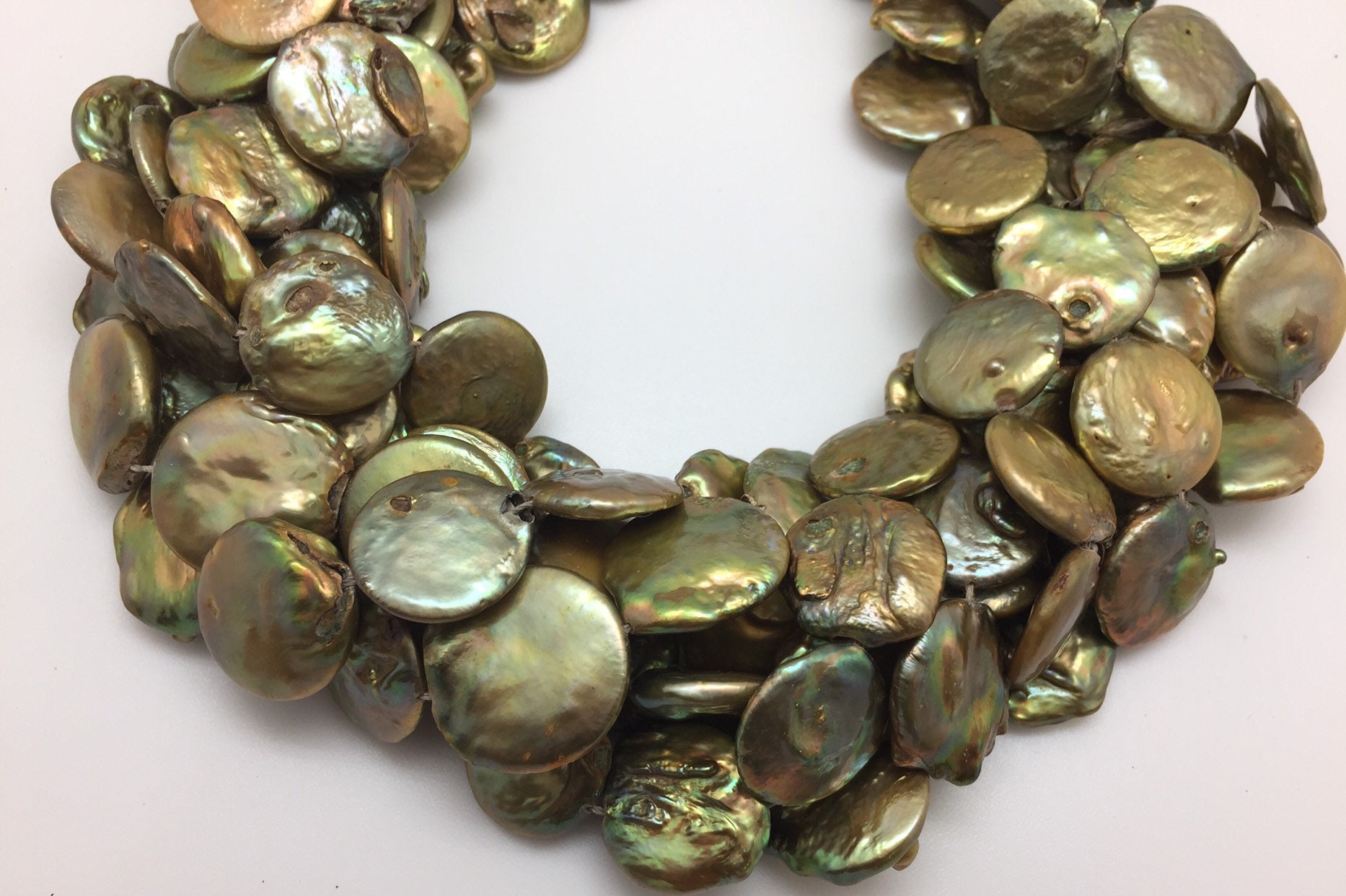 18-22mm Large Metallic Green Coin Freshwater Pearls Strand 15 | Etsy
