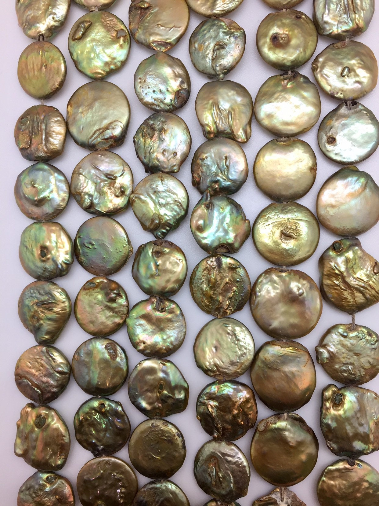 18-22mm Large Metallic Green Coin Freshwater Pearls Strand 15 " - Etsy