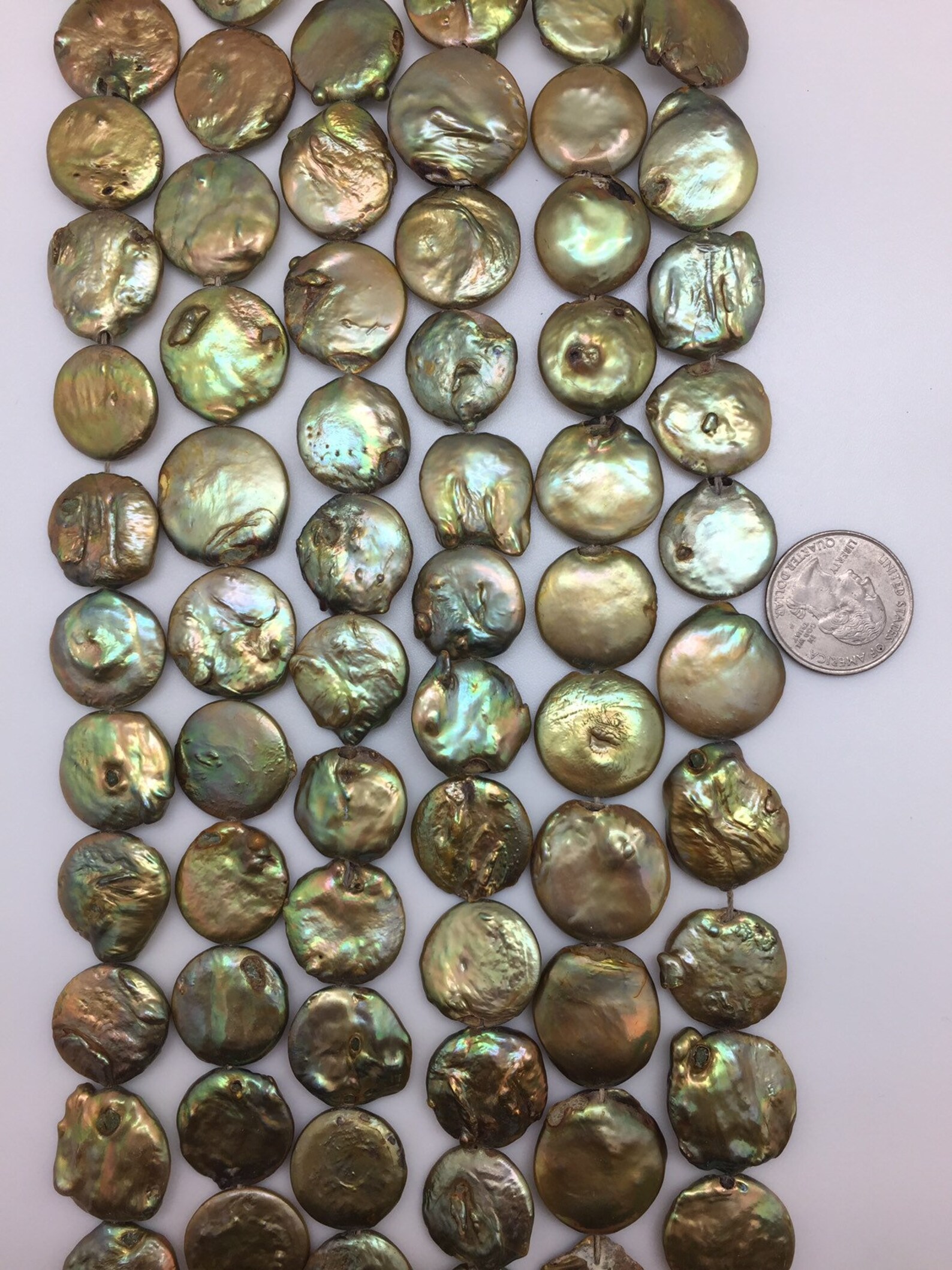 18-22mm Large Metallic Green Coin Freshwater Pearls Strand 15 " - Etsy