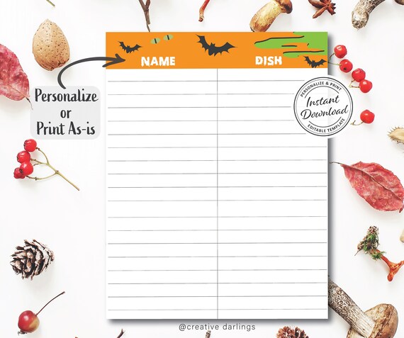 Halloween Potluck Sign Up Sheet Template Free Download