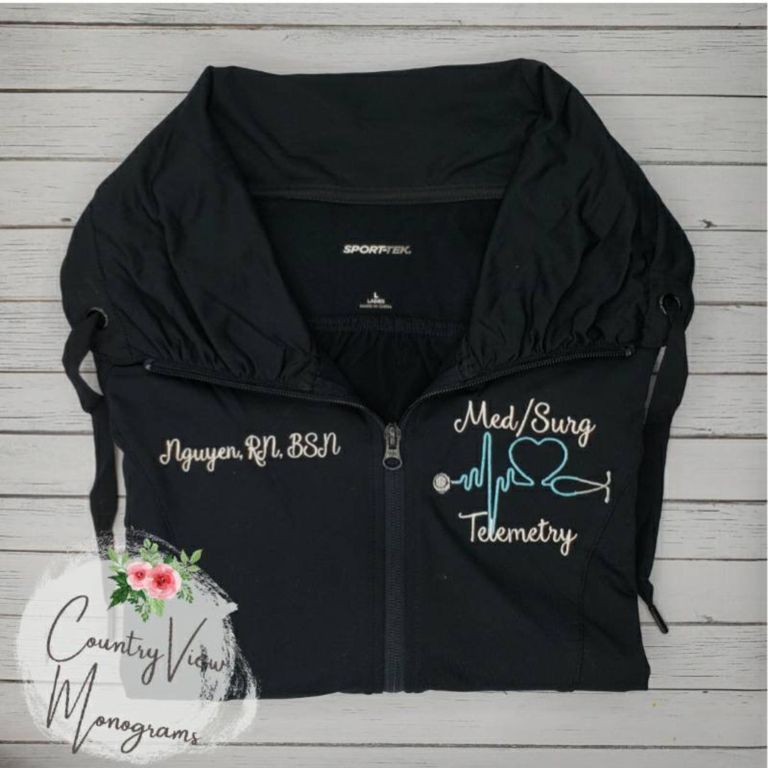 Med/surg Telemetry Nurse Stretch Sportwick Jacket With Stethoscope Ekg ...