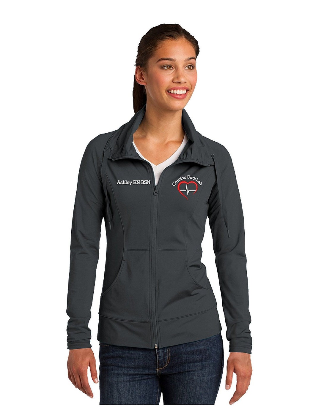 Cardiac Cath Lab Heart With EKG Stretch Sportwick Jacket -RN LPN Rt ...