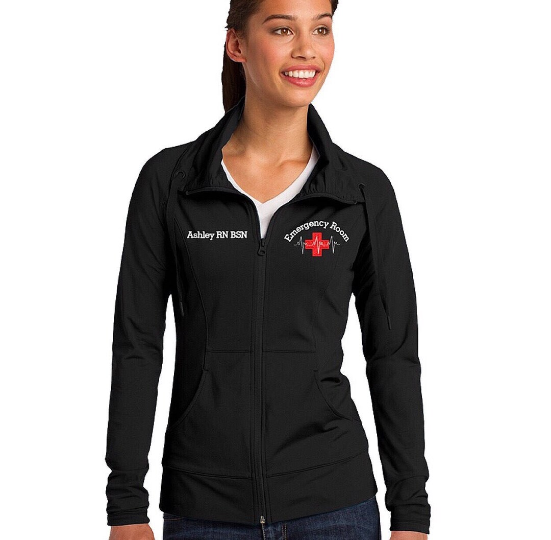 Emergency Room Nurse Stretch Sportwick Jacket With Red Cross and Ekg ...