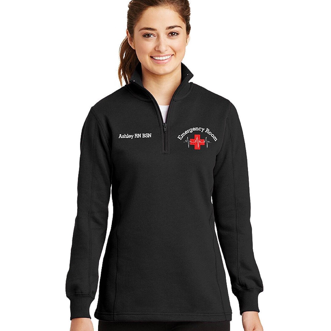Women's Emergency Room Red Cross Quarter Zip Sweatshirt ER ED RN Lpn ...