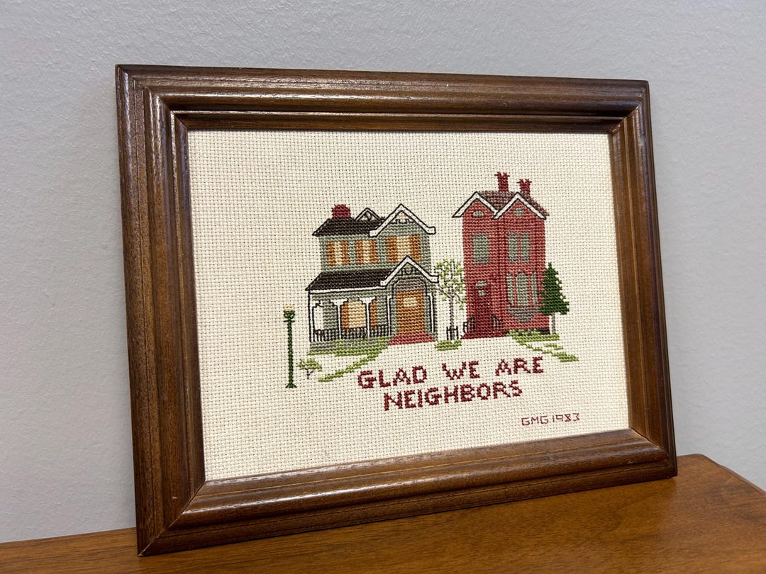 Vintage Cross Stitch Glad We Are Neighbors Picture 1980 - Etsy