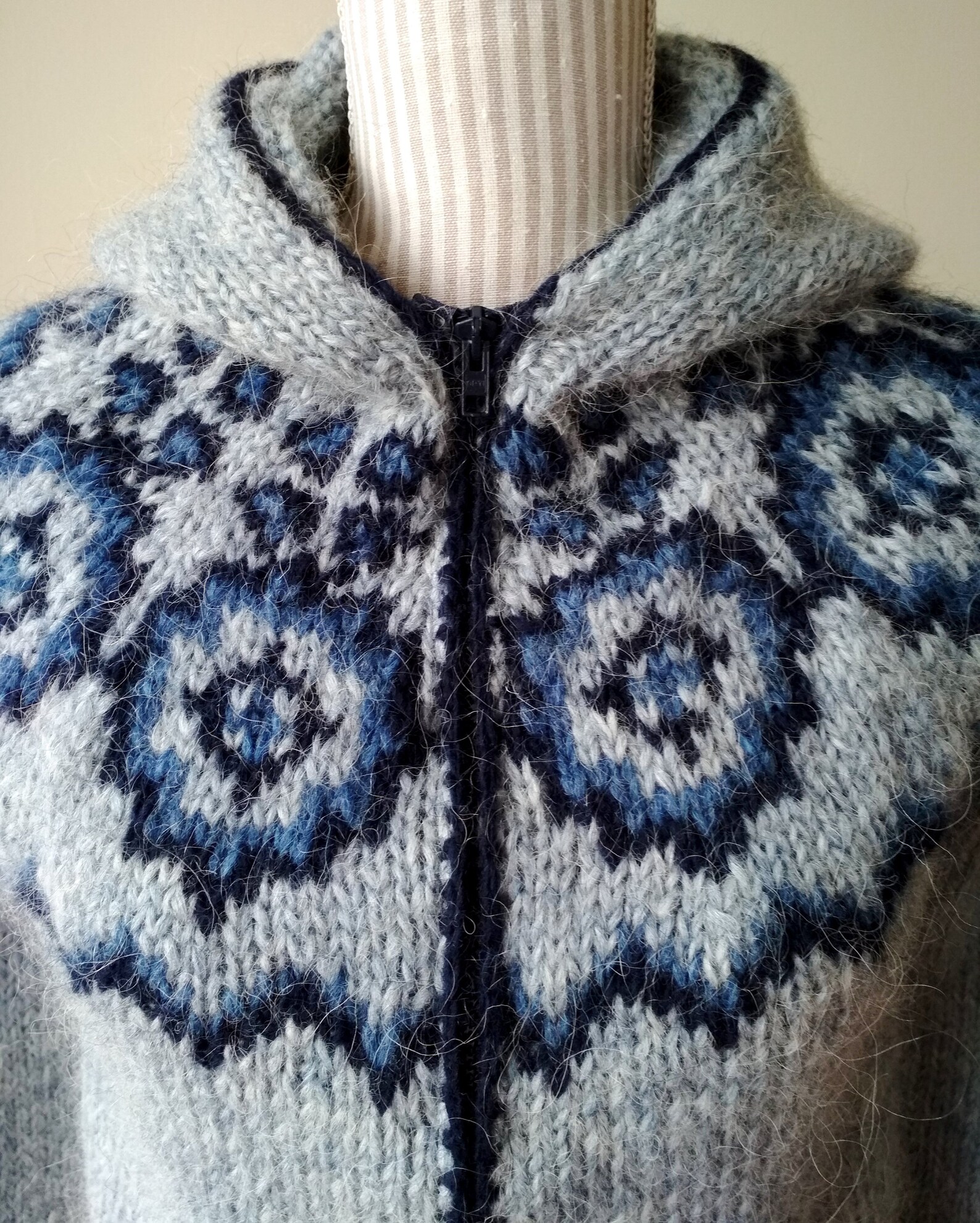 Zippered Blue Iceland Patterned Lopapeysa | Etsy