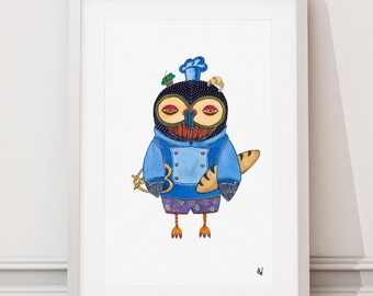 Chinese Emperor Owl Watercolor Art Print | Etsy