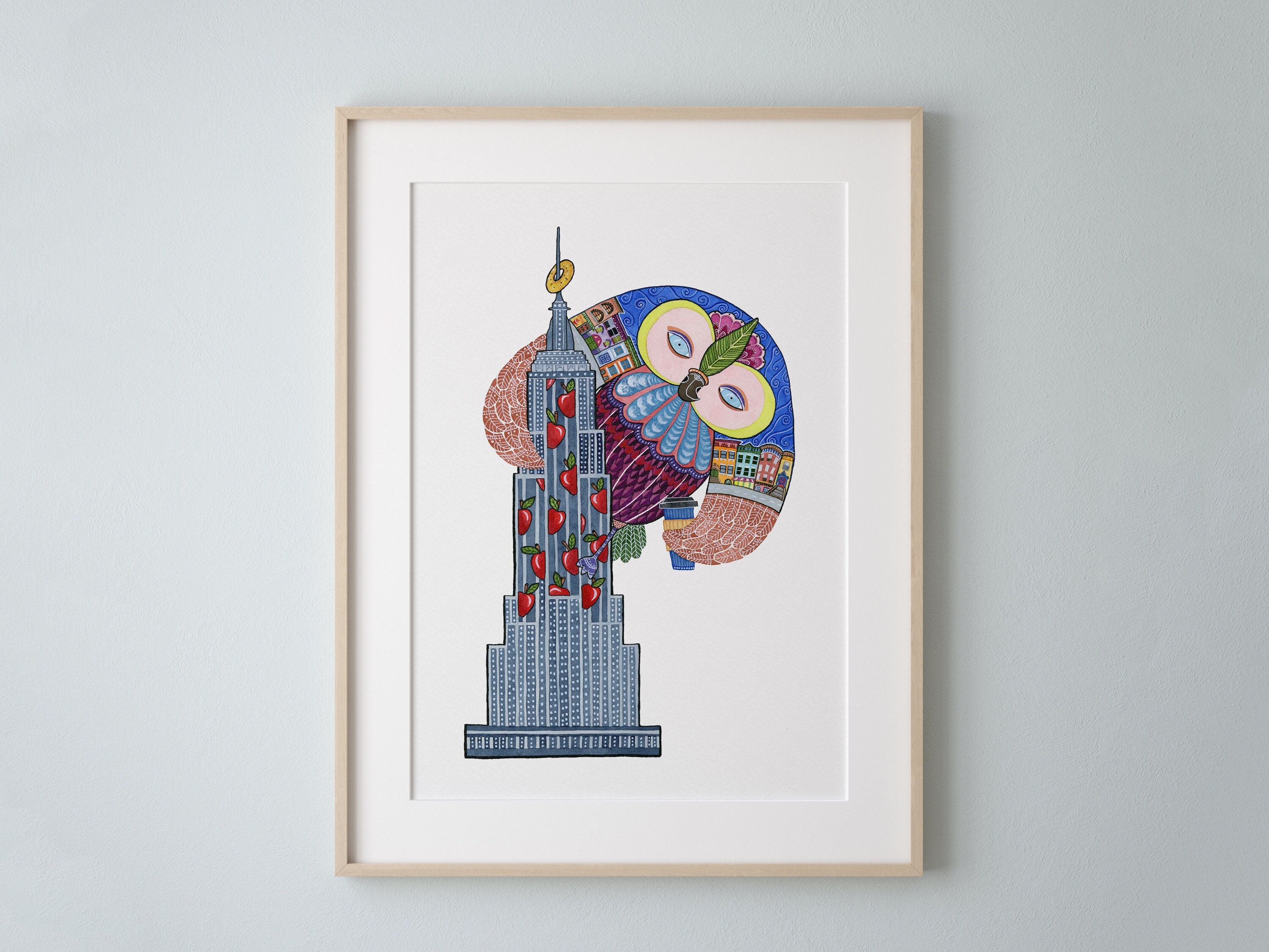 Empire State Building Owl Painting Watercolor Art Print Owl - Etsy 日本