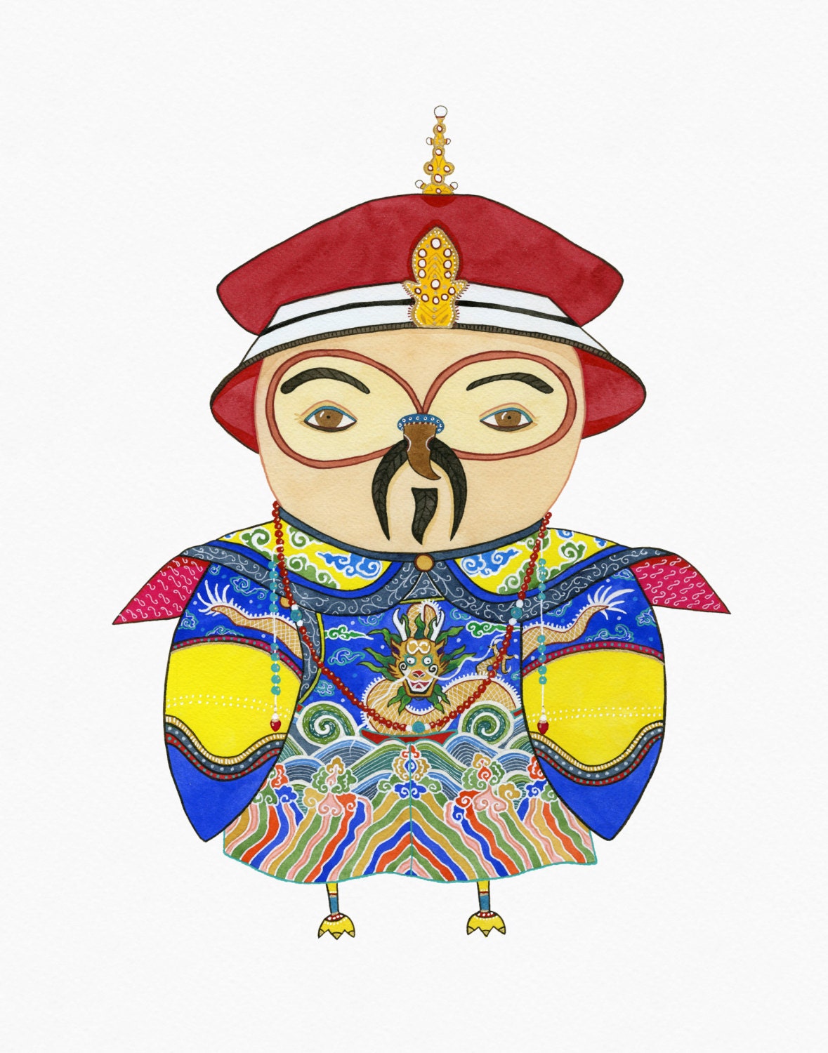 Chinese Emperor Owl, Watercolor Art Print, Watercolor Painting, Owl Art ...