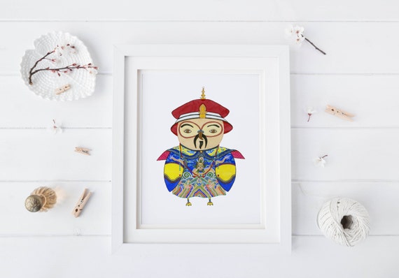 Chinese Emperor Owl Watercolor Art Print | Etsy