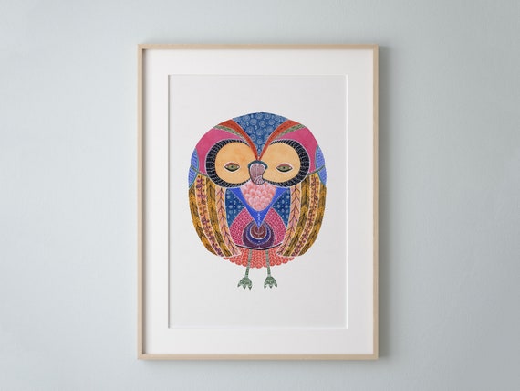 Golden Rose Owl Watercolor Art Print Friendship Gift Art - Etsy