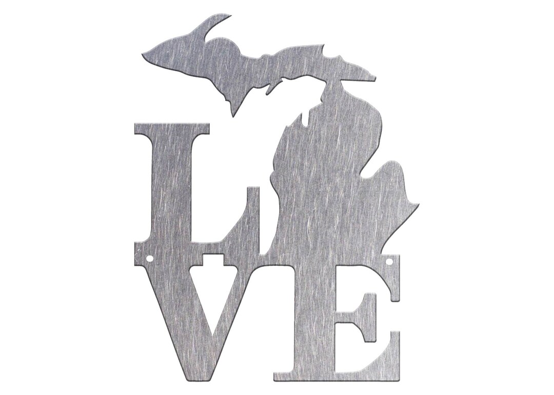 16" to 24" Love Michigan Steel Wall Art Sign Map Hanging Wall Art Decor ...