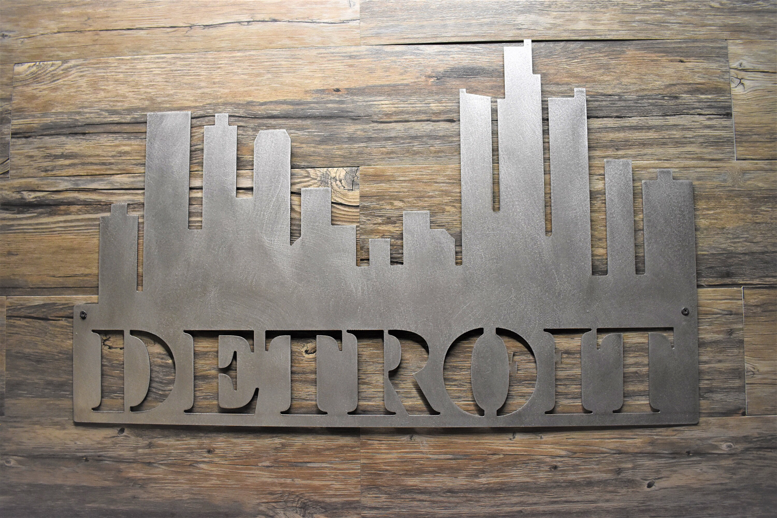 Rustic Detroit City Skyline Sign Home Wall Decor | Etsy